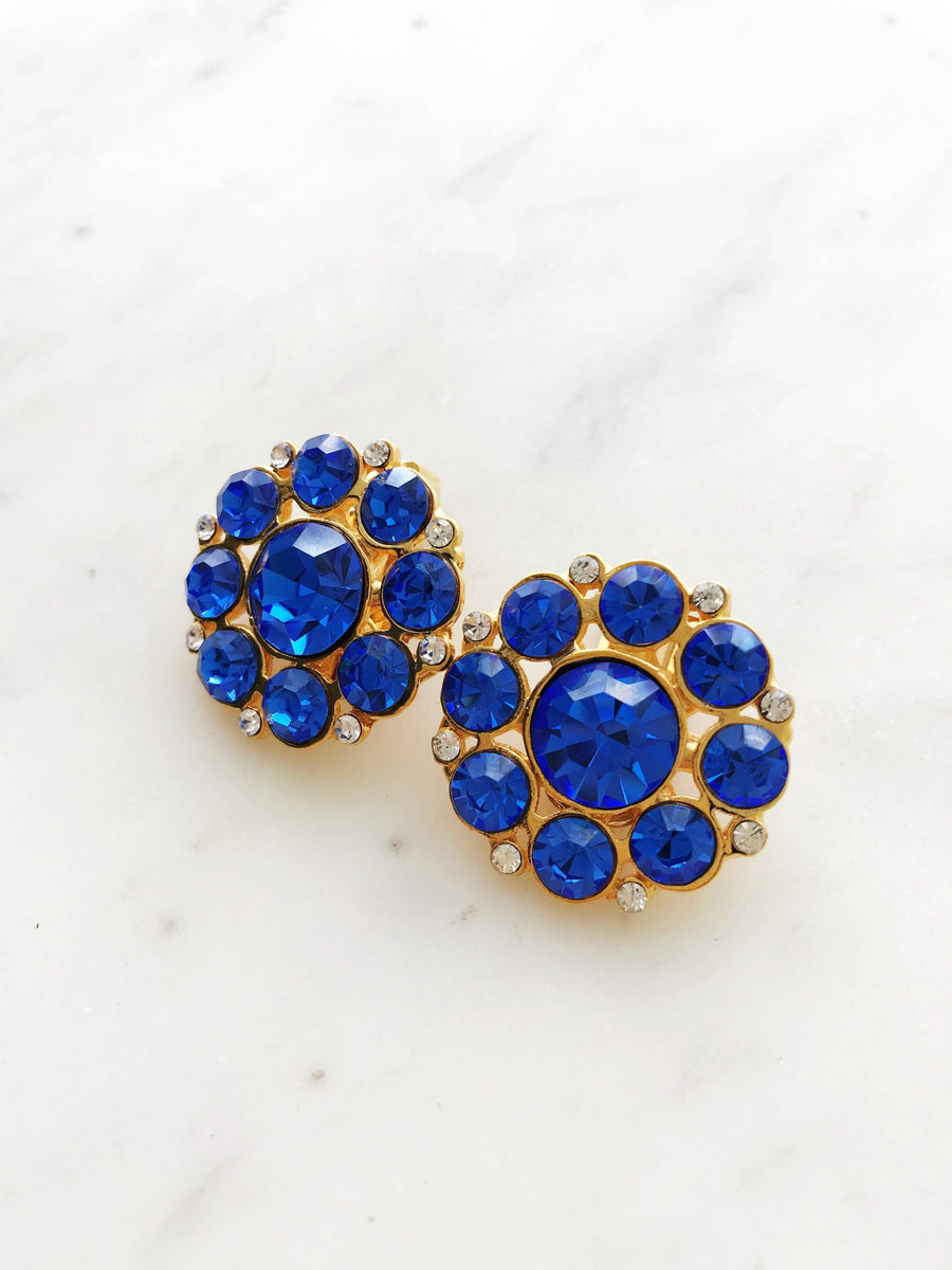 Hailey Swarovski Crystal Electric Blue Clip On Earrings – Petal and Palm